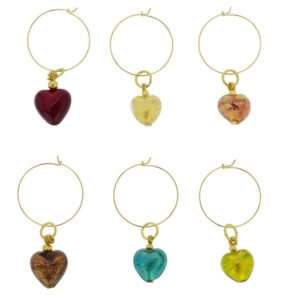 glassofvenice murano glass heart wine glass charms set of 6