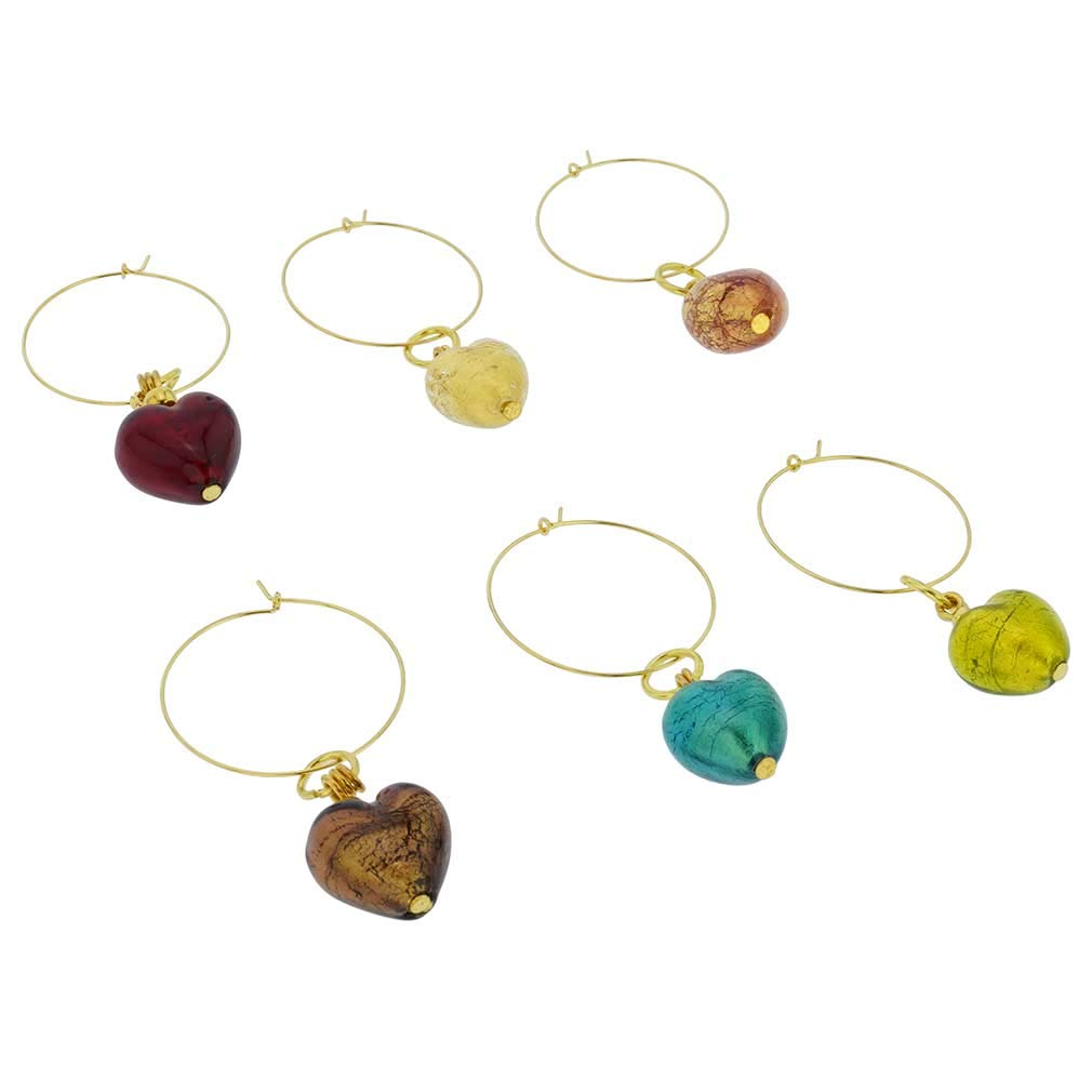 GlassOfVenice Murano Glass Heart Wine Glass Charms Set of 6