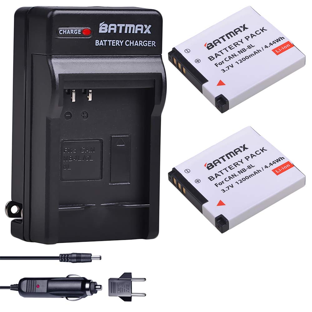 Batmax 2Pcs 1200mAh NB-8L Batteries + Charger Kits for Canon PowerShot A2200 is,A3000 is,A3100 is,A3200 is,A3300 is Digital Cameras