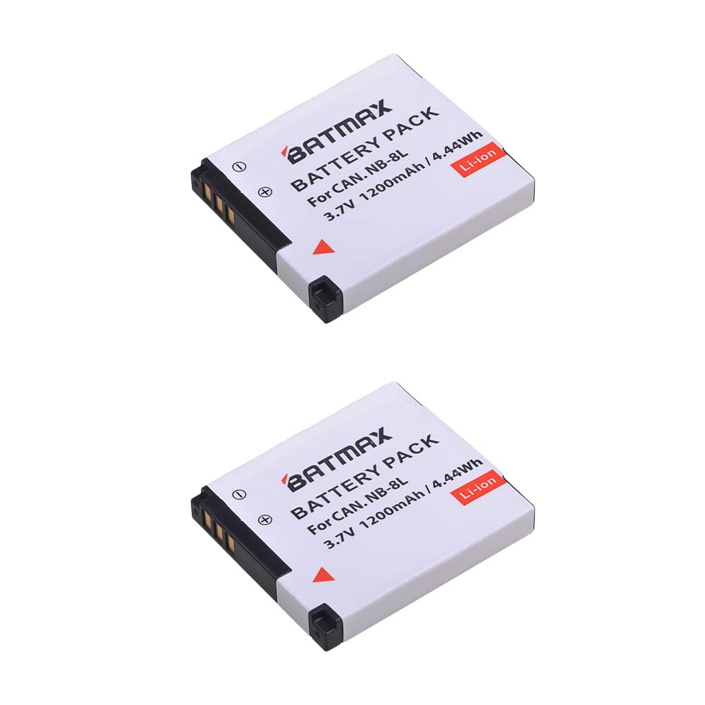 Batmax 2Pcs 1200mAh NB-8L Batteries + Charger Kits for Canon PowerShot A2200 is,A3000 is,A3100 is,A3200 is,A3300 is Digital Cameras