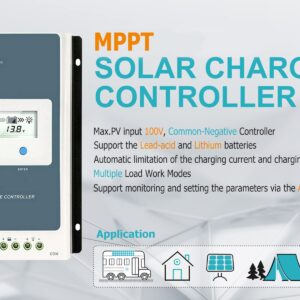 EPEVER 40amp MPPT Solar Charge Controller 12V/24V Auto, Negative Grounded 40A Solar Panel Charge Regulator w/ LCD Display for 12V/24V Gel Sealed Flooded and Lithium Battery