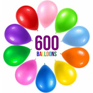 prextex 600 party balloons, 12 inch - 10 balloons assorted colors rainbow - balloons bulk pack of strong latex balloons for party decorations, birthday parties supplies or arch decor - helium quality