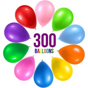 prextex 300 party balloons assorted colors, 12 inch - 10 rainbow colors - bulk pack of strong latex balloons for party decorations, birthday parties supplies or arch decor - helium quality