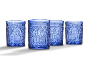 godinger jax double old fashioned beverage glass cup blue – set of 4