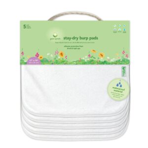 green sprouts Stay-Dry Burp Pads (5 Count) | Ultimate protection from drools & spit ups | Waterproof protection, Soft & absorbent terry, Machine washable , White 17"x10"(Pack of 1)