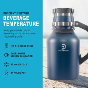 DrinkTanks Craft Growler, Passivated Stainless Steel Growlers for Beer, Leakproof and Vacuum Insulated Beverage Tumbler, Easy-to-Use Soda, Wine, or Coffee Tumbler with Handle, Storm, 32 Oz.