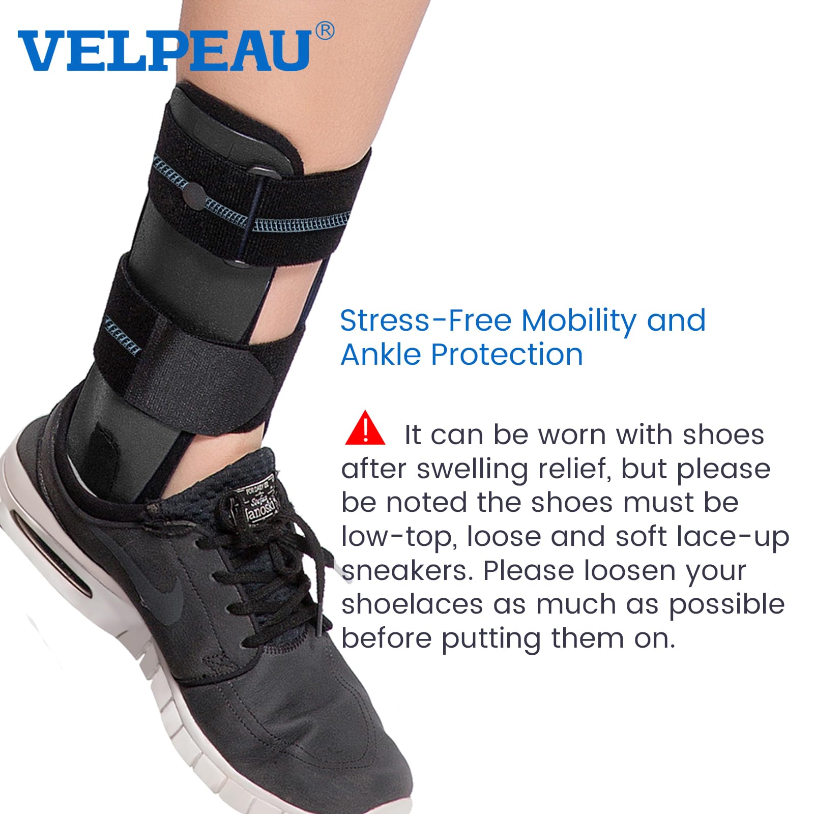 Velpeau Ankle Brace - Stirrup Ankle Splint - Adjustable Rigid Stabilizer for Sprains, Tendonitis, Post-Op Cast Support and Injury Protection for Women and Men (Gel Pads, Large - Right Foot)