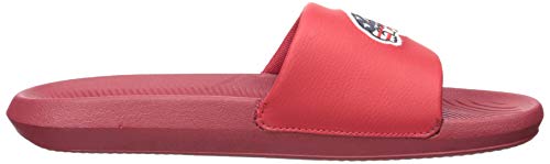 Lacoste Men's Croco Slide Legacy Sandal, Red/Navy/White, 10