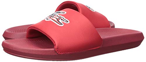 Lacoste Men's Croco Slide Legacy Sandal, Red/Navy/White, 10