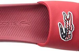 Lacoste Men's Croco Slide Legacy Sandal, Red/Navy/White, 10