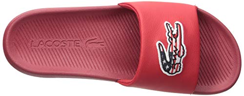 Lacoste Men's Croco Slide Legacy Sandal, Red/Navy/White, 10