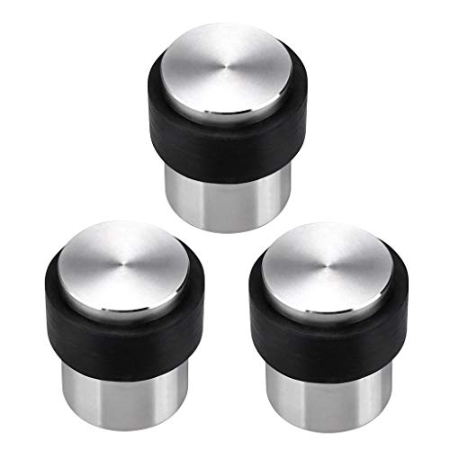 Sumnacon 3 Pcs Cylindrical Floor Door Stopper, Solid Stainless Steel Door Stopper with Rubber Bumper-Safety Floor Mount Doorstop with Screws, Heavy Duty Commercial Industrial Floor Door Stopper