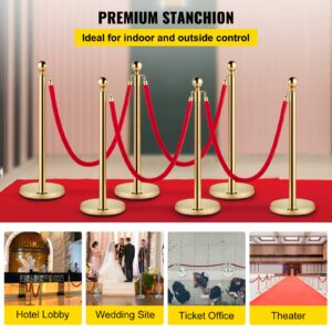 Velvet Ropes and Posts 6 Pcs, 5 ft Red Velvet Rope, Stanchion Post with Ball Top, Crowd Control Barriers Gold Stanchions, Red Carpet Poles, Crowd Control Ropes and Poles for Party Museums