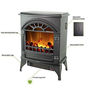 Sun-Ray 111001 3D Flame Effect Freestanding Electric Fireplace Stove Heater 750W/1500W, Black - 16"