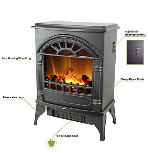 Sun-Ray 111001 3D Flame Effect Freestanding Electric Fireplace Stove Heater 750W/1500W, Black - 16"