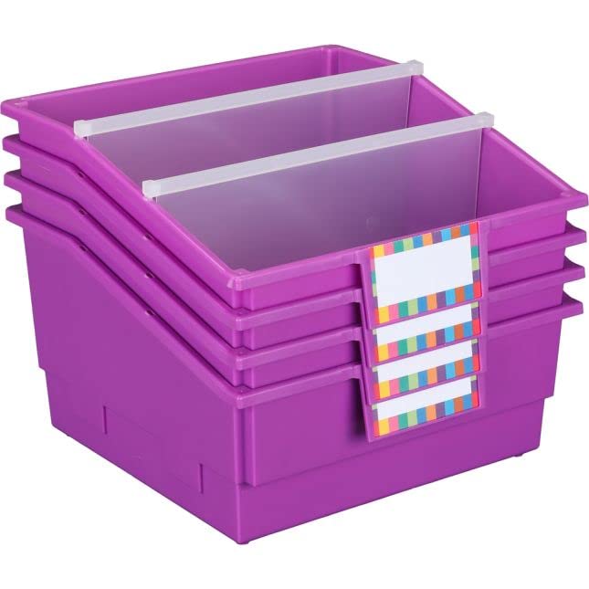 Really Good Stuff 4-Pack Single-Color Picture Book Classroom Library Bins With Dividers