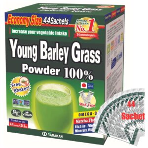 yamamoto kanpo young barley grass powder, 100% green superfood, japan's green juice for health & vitality, rich in vitamins & minerals, non-gmo, vegan, 44 sachet