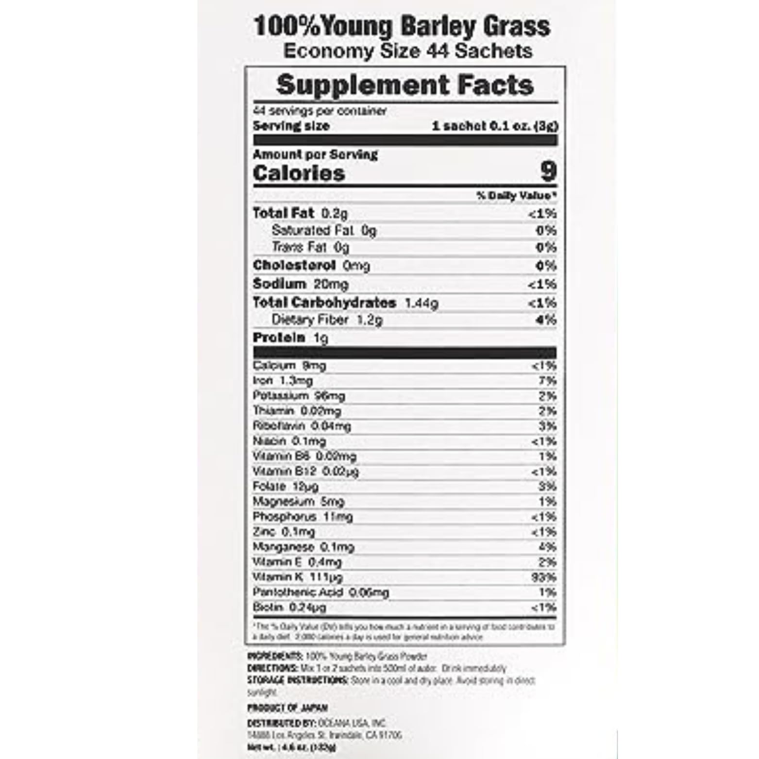 Yamamoto Kanpo Young Barley Grass Powder, 100% Green Superfood, Japan's Green Juice for Health & Vitality, Rich in Vitamins & Minerals, Non-GMO, Vegan, 44 Sachet