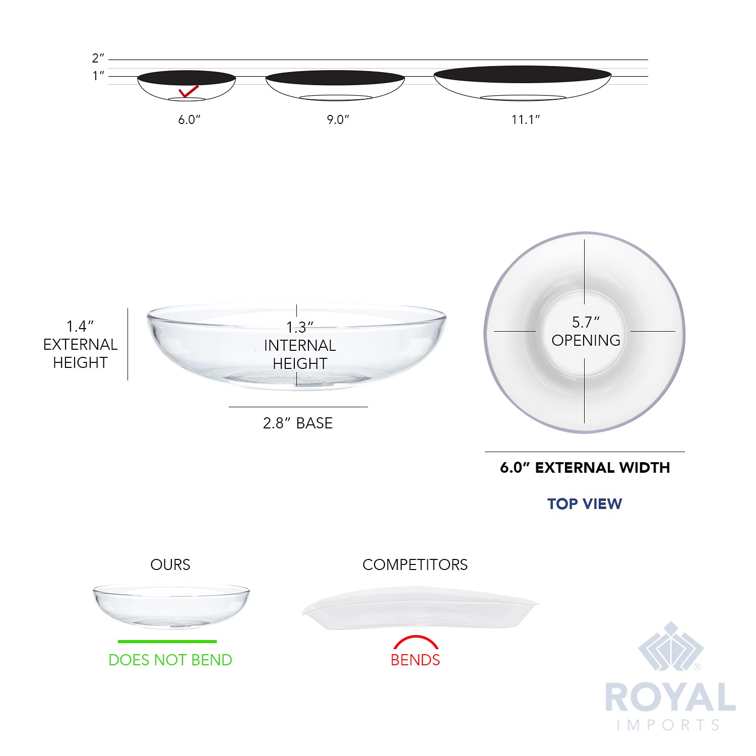 Royal Imports 6" Clear Plastic Saucer Plant Drip Tray, Low Pie Plate, Floral Flower Dish, Wedding, Party, Home and Holiday Decor, 24 Pack