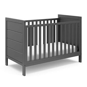 storkcraft nestling 3-in-1 convertible crib (gray) - easily converts to toddler bed and daybed, planked end panels for transitional style