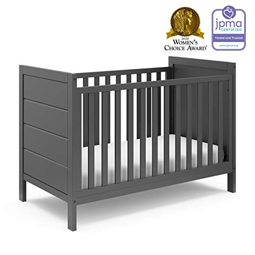 Storkcraft Nestling 3-in-1 Convertible Crib (Gray) - Easily Converts to Toddler Bed and Daybed, Planked End Panels for Transitional Style