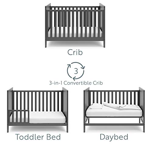 Storkcraft Nestling 3-in-1 Convertible Crib (Gray) - Easily Converts to Toddler Bed and Daybed, Planked End Panels for Transitional Style