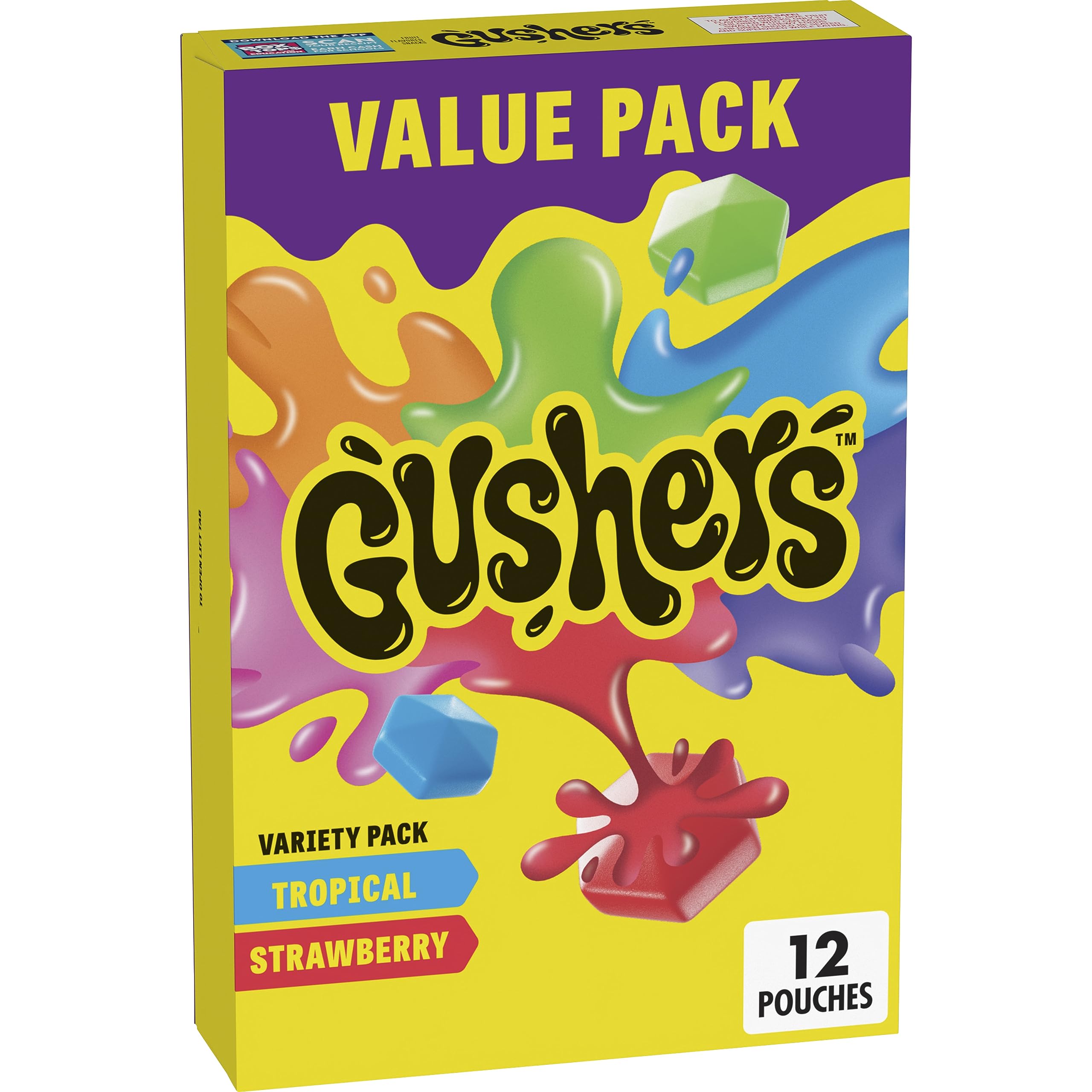 Gushers Fruit Flavored Snacks, Strawberry Splash and Tropical, 12 ct