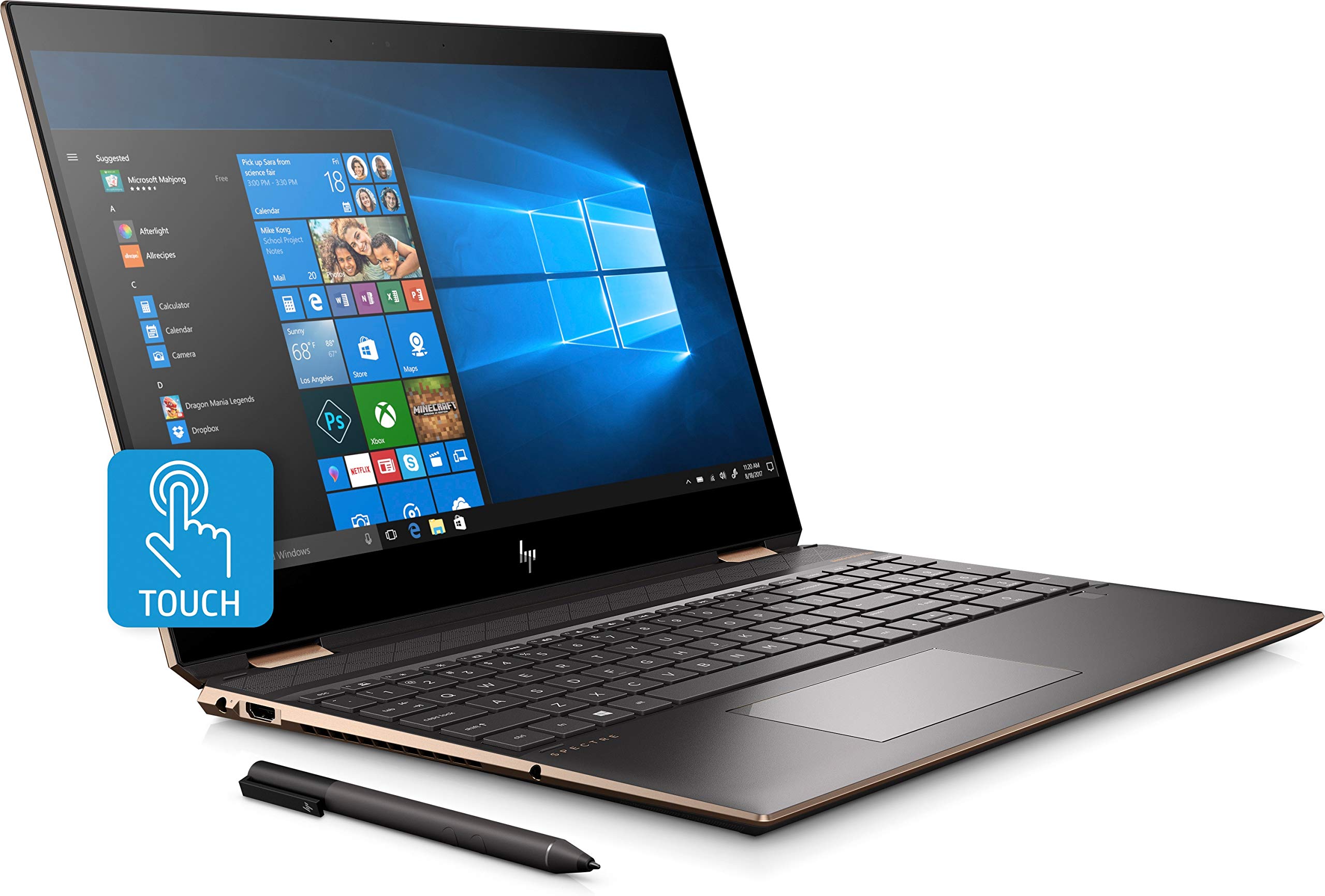 HP Spectre x360 2-in-1 Laptop, 15.6" 4K UHD Touchscreen, Intel Core i7-8565U Processor up to 4.6GHz, 16GB RAM. 256GB SSD, Backlit Keyboard, Wireless-AC, Windows 10 Home (15.6 Inch, Dark Ash Silver)