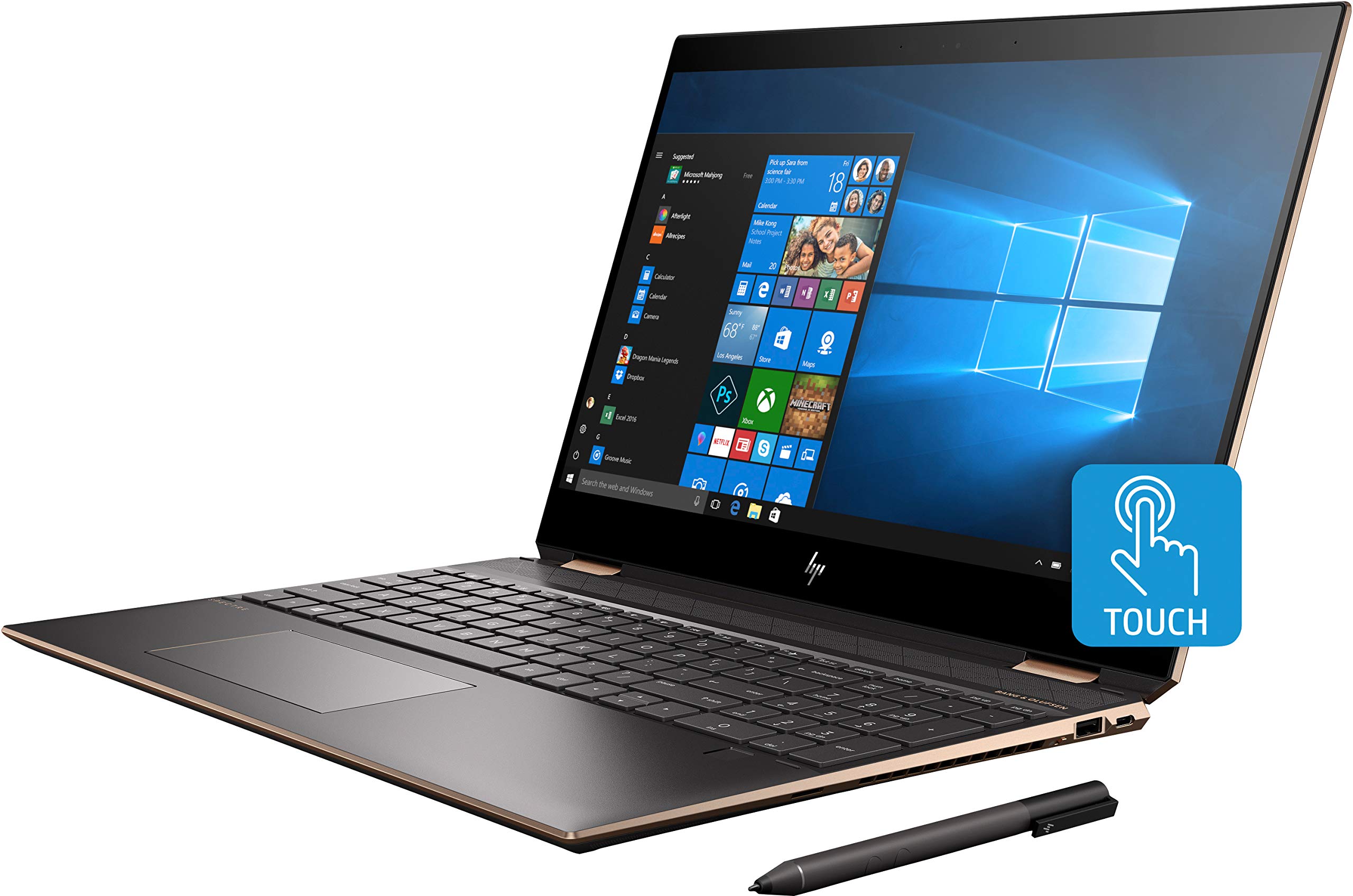 HP Spectre x360 2-in-1 Laptop, 15.6" 4K UHD Touchscreen, Intel Core i7-8565U Processor up to 4.6GHz, 16GB RAM. 256GB SSD, Backlit Keyboard, Wireless-AC, Windows 10 Home (15.6 Inch, Dark Ash Silver)