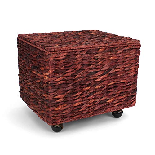 Seagrass Rolling File Cabinet - Home Filing Cabinet - Hanging File Organizer - Home and Office Wicker File Cabinet - Water Hyacinth Storage Basket for File Storage (Russet Brown)