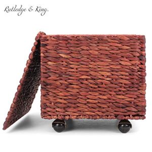 Seagrass Rolling File Cabinet - Home Filing Cabinet - Hanging File Organizer - Home and Office Wicker File Cabinet - Water Hyacinth Storage Basket for File Storage (Russet Brown)