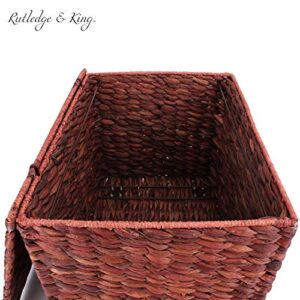 Seagrass Rolling File Cabinet - Home Filing Cabinet - Hanging File Organizer - Home and Office Wicker File Cabinet - Water Hyacinth Storage Basket for File Storage (Russet Brown)