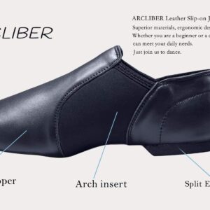 ARCLIBER Unisex Dance Shoes Leather Upper Slip-On Jazz Shoes for Women Men 8.5M Black