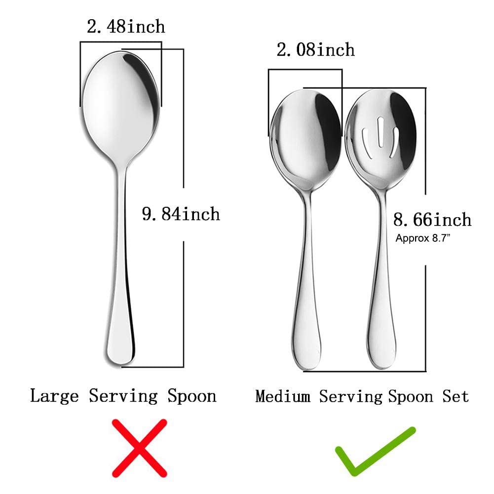 AOOSY Serving Spoons x 3, Slotted Spoons x 3, 8.7 inches Utility Advanced Performance Skimmer Perforated, 8 3/4" Stainless Steel Serving Spoons Set for Buffet Can Banquet Cooking Kitchen Basics