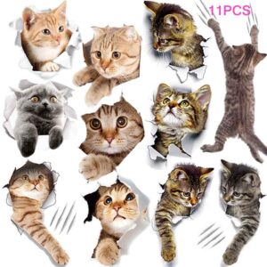 11pcs new 3d removable cartoon animal cats large wall stickers, easy to peel easy to stick safe on painted walls cute cat decor posters for nursery room toilet kitchen offices