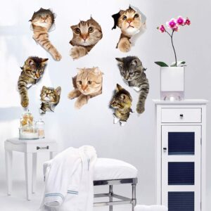 11PCS New 3D Removable Cartoon Animal Cats Large Wall Stickers, Easy to Peel Easy to Stick Safe on Painted Walls Cute Cat Decor Posters for Nursery Room Toilet Kitchen Offices