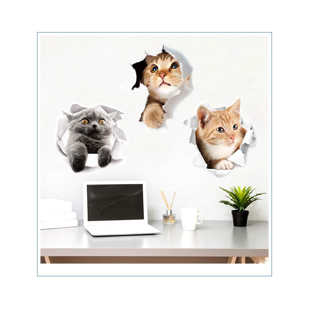 11PCS New 3D Removable Cartoon Animal Cats Large Wall Stickers, Easy to Peel Easy to Stick Safe on Painted Walls Cute Cat Decor Posters for Nursery Room Toilet Kitchen Offices