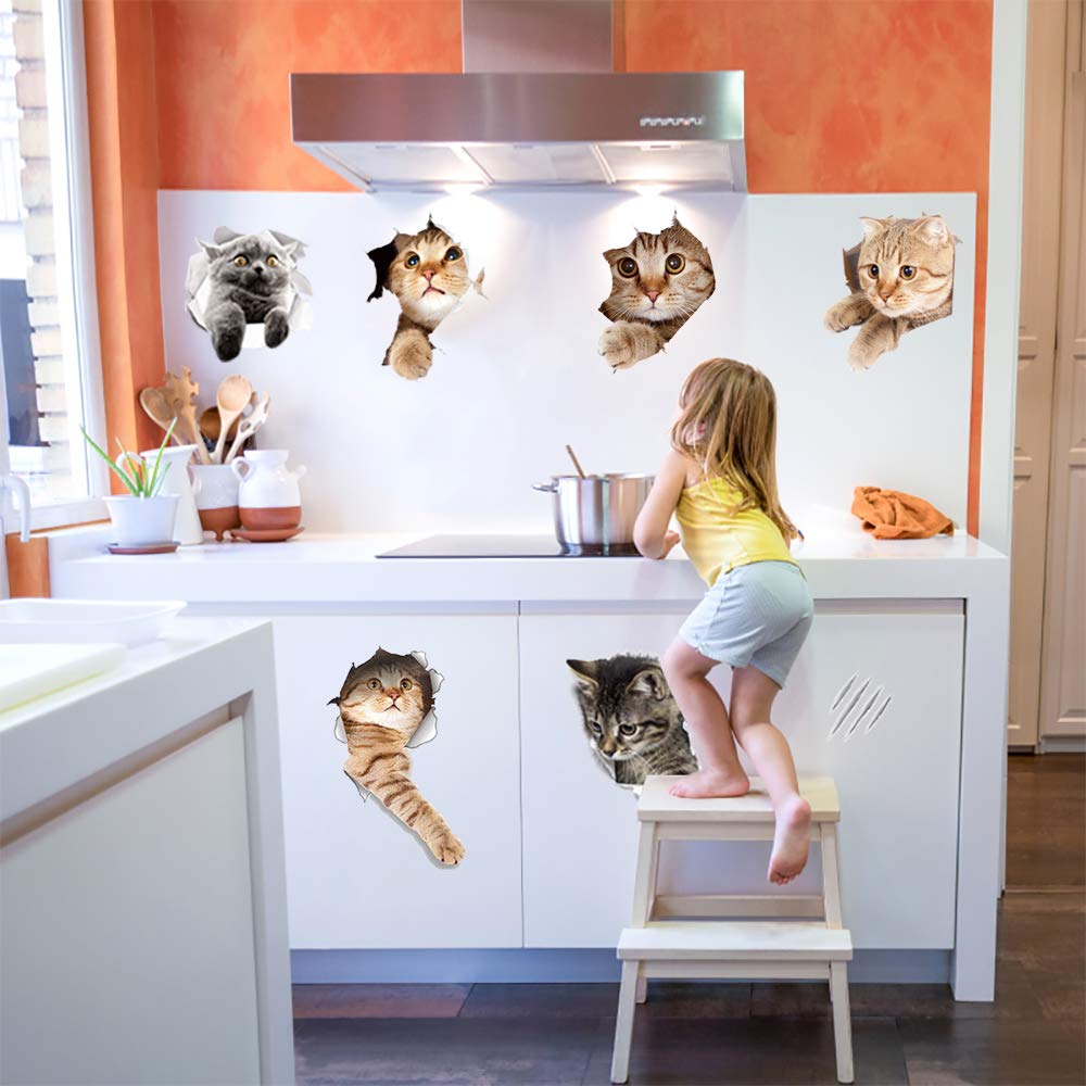 11PCS New 3D Removable Cartoon Animal Cats Large Wall Stickers, Easy to Peel Easy to Stick Safe on Painted Walls Cute Cat Decor Posters for Nursery Room Toilet Kitchen Offices