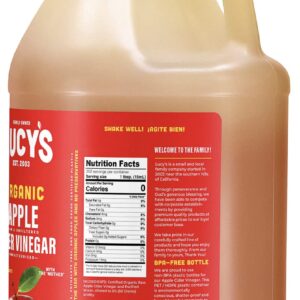 Lucy's Family Owned - USDA Organic NonGMO Raw Apple Cider Vinegar, Unfiltered, Unpasteurized, With the Mother, (Gallon)