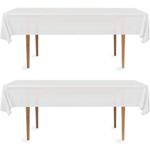 DecorRack 2 Rectangular Tablecloths BPA-Free Plastic, 54 x 108 inch, Dining Table Cover Cloth Rectangle for Parties, Picnic, Camping and Outdoor, Disposable or Reusable in White (2 Pack)