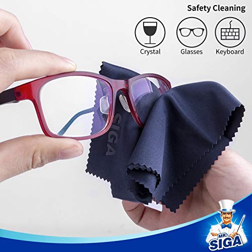 MR.SIGA Premium Microfiber Cleaning Cloths for Lens, Eyeglasses, Screens, Tablets, Glasses, 12 Pack, 6 x 7 inches (15 x 18 cm), Navy/Gray