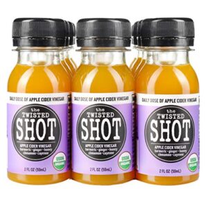 the twisted shot | apple cider vinegar shots with turmeric, ginger, cinnamon, honey & cayenne | wellness drink | 100% usda certified organic | gut health |liquid, 12-pack of 2oz shots