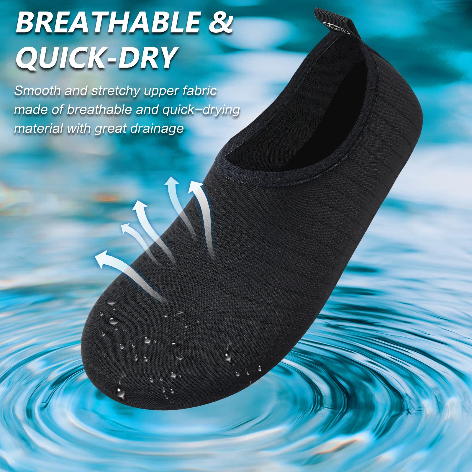 Deevike Water Shoes for Women Men Barefoot Quick-Dry Aqua Socks Slip-on for Beach Swim Surf Yoga Exercise Black-38/39