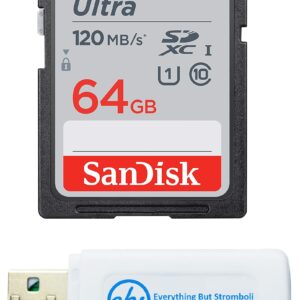 SanDisk 64GB SDXC SD Ultra Memory Card Works with Nikon D3500, D7500, D5600, D5200 Digital Camera Class 10 (SDSDUN4-064G-GN6IN) Bundle with (1) Everything But Stromboli Combo Card Reader