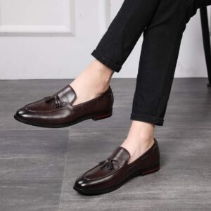 Santimon Mens Fashion Loafers Leather Casual Tassel Slip on Driving Flats Dress Shoes Brown 10 D(M) US