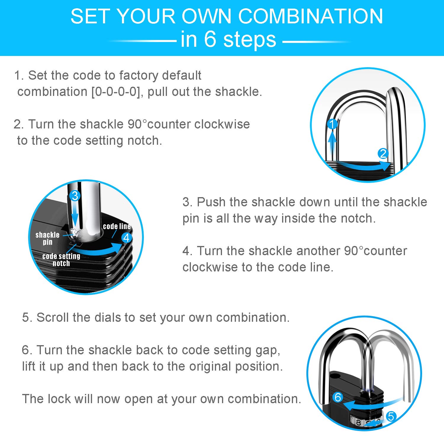 ZHEGE Gym Lock, 4 Digit Combination Lock, Locker Lock and Employee Locker, Hasp and Storage - Easy to Set Your Own Keyless Resettable Number Lock (Black)