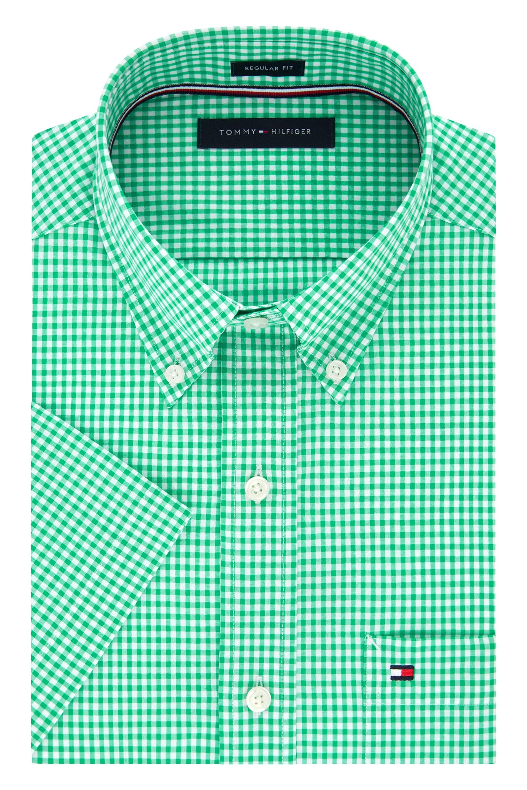 Tommy Hilfiger Men's Short Sleeve Button-Down Shirt, Cactus, 16.5" Neck