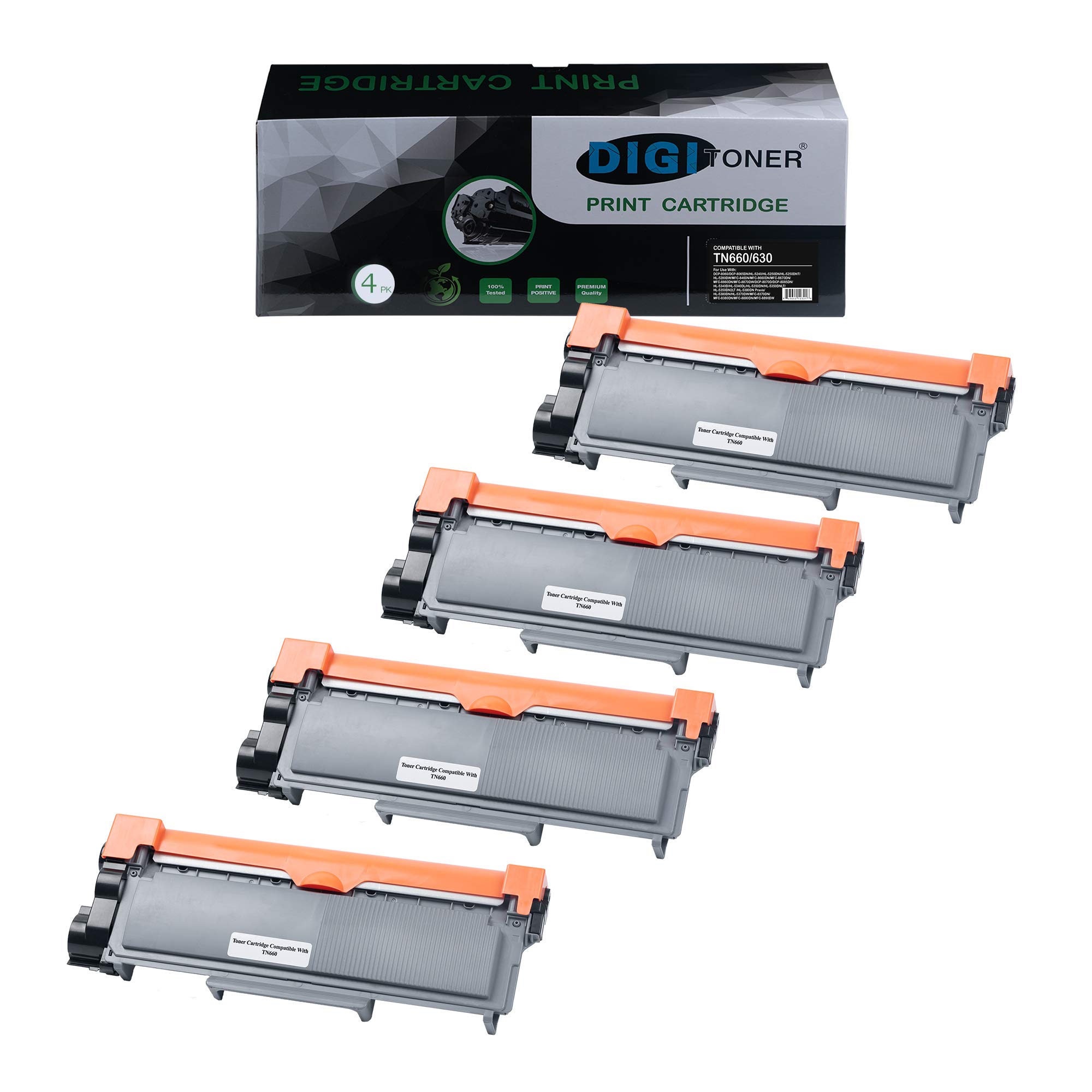 DIGITONER Compatible Toner Cartridge Replacement for Brother TN630 TN660 TN-660 TN-630 High Yield for use in Brother DCP-L2540DW L2560DW HL-L2300D L2360DW L2380DW MFC-L2680W L2685DW [Black, 4 Pack]