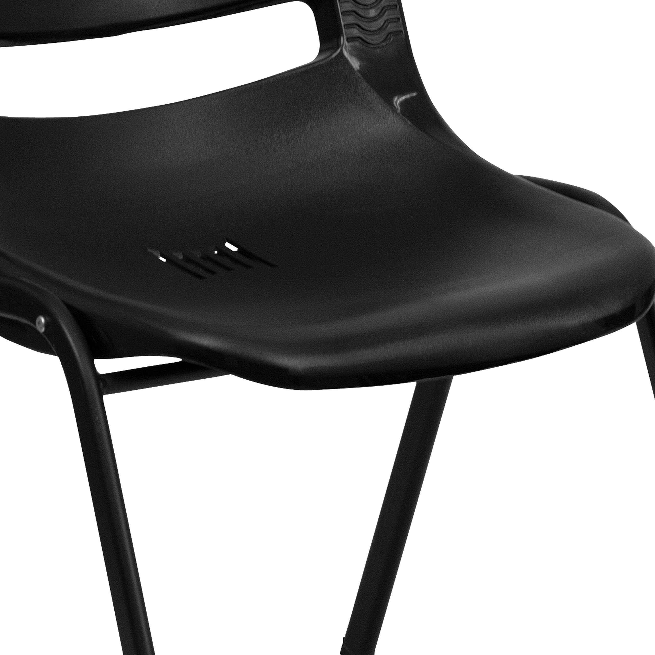 EMMA + OLIVER Kid's Black Ergonomic Shell Stack Chair - Black Frame and 14" H Seat