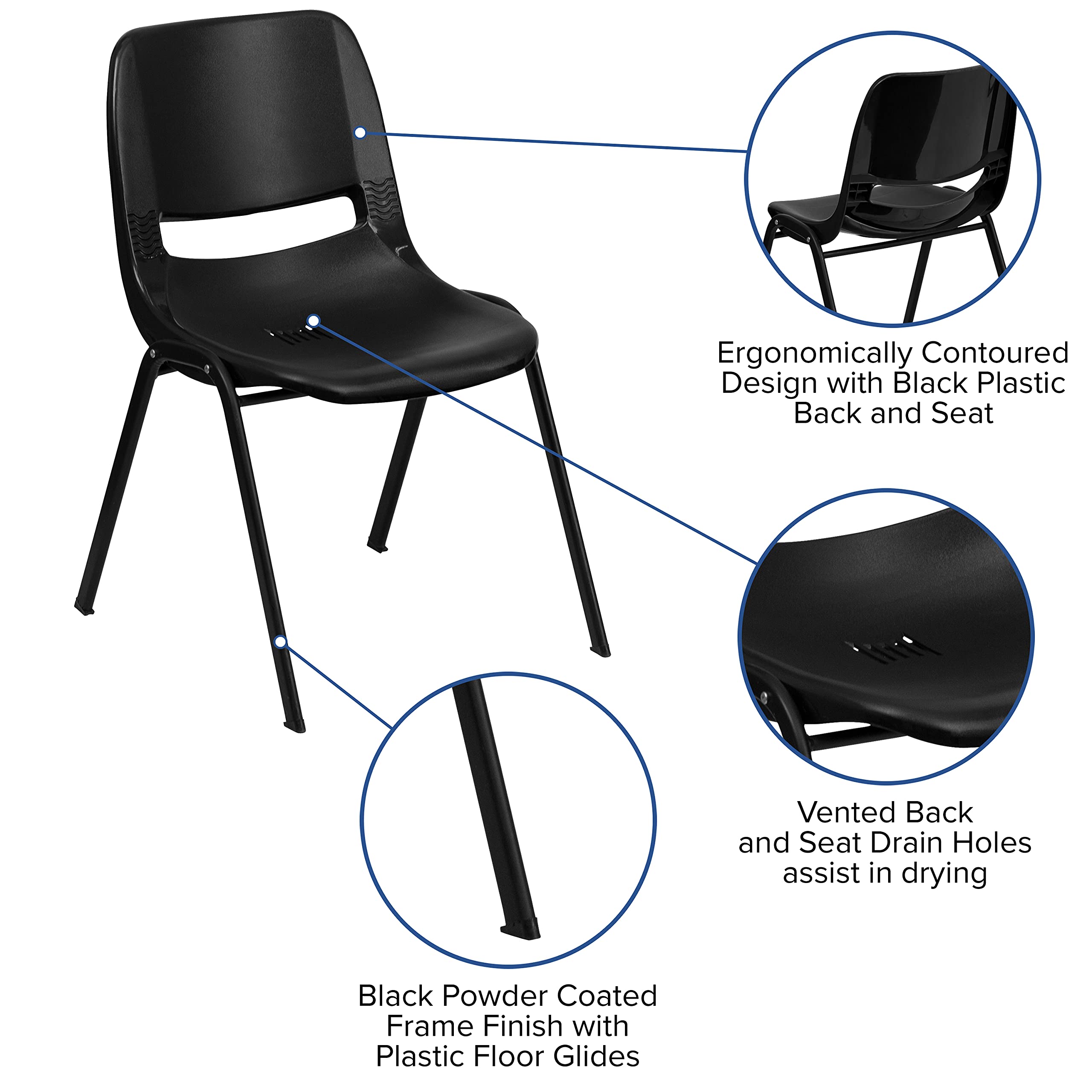 EMMA + OLIVER Kid's Black Ergonomic Shell Stack Chair - Black Frame and 14" H Seat